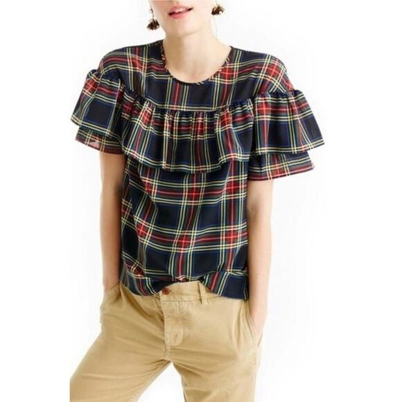 J. Crew | Tops | J Crew Edie Stewart Tartan Plaid Ruffle Blouse | Poshmark